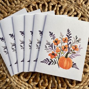 Set of 6 Fall Floral Pumpkin Cards - Blank Inside - Fall Note Cards ...