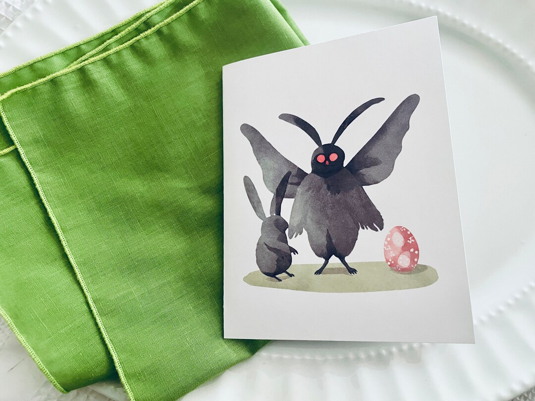 Cute Mothman Easter Note Card, Mothman Spring Card, Cryptid Easter ...