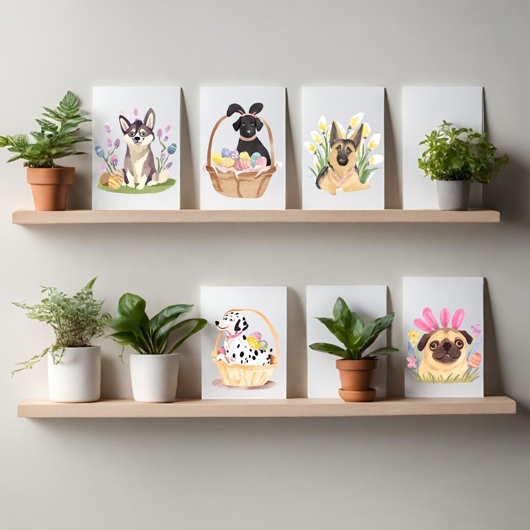 Set of 5 Dog Easter Greeting Cards, Cute Easter Cards, Assorted Dog ...