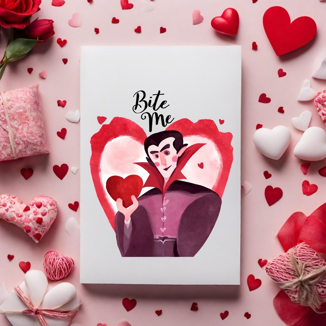 Bite Me Vampire Valentine Card, Goth Valentine Card, Vampire Valentine Card, Horror Valentine ...