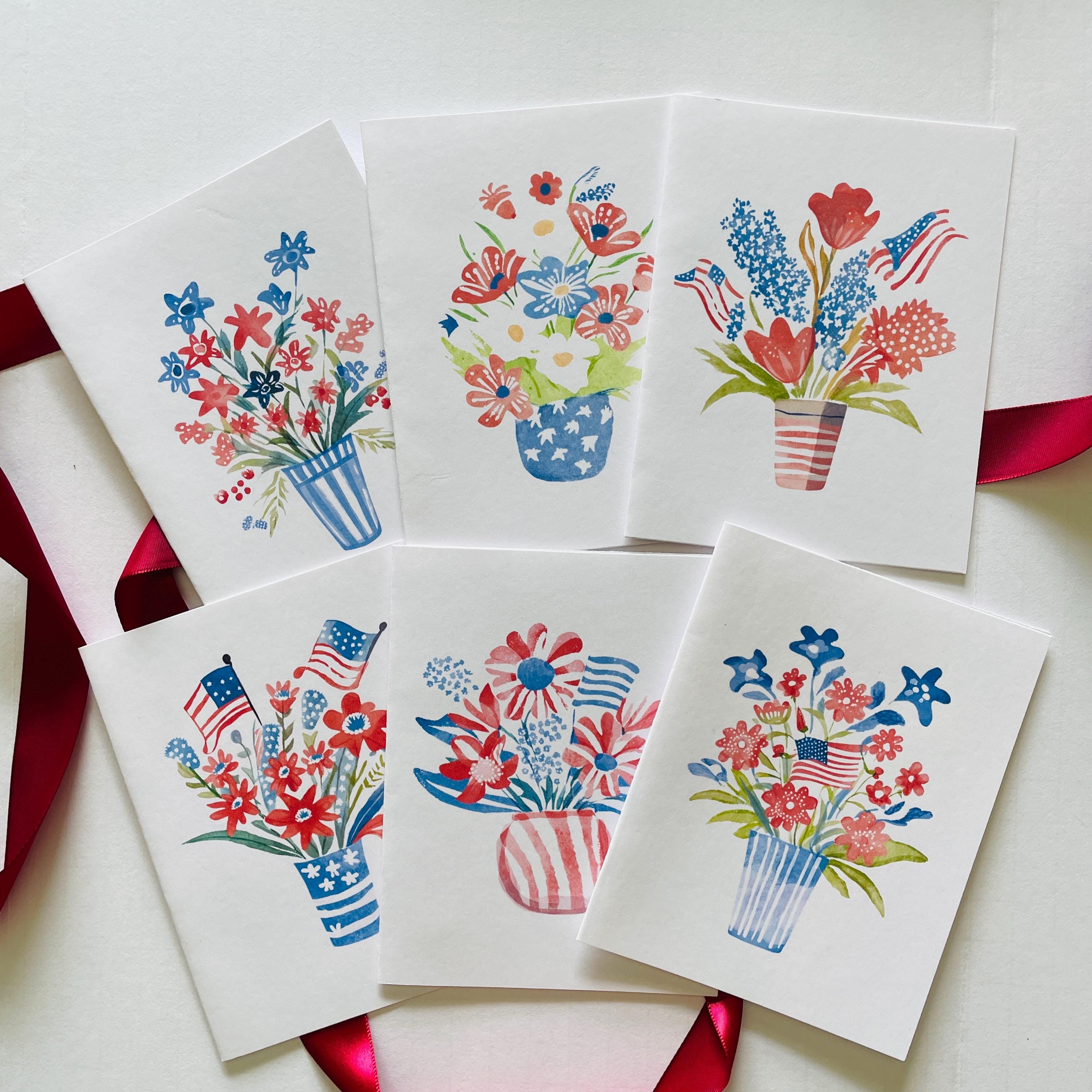 Watercolor Patriotic Flower Veterans Day Cards - Set of 6 - Etsy