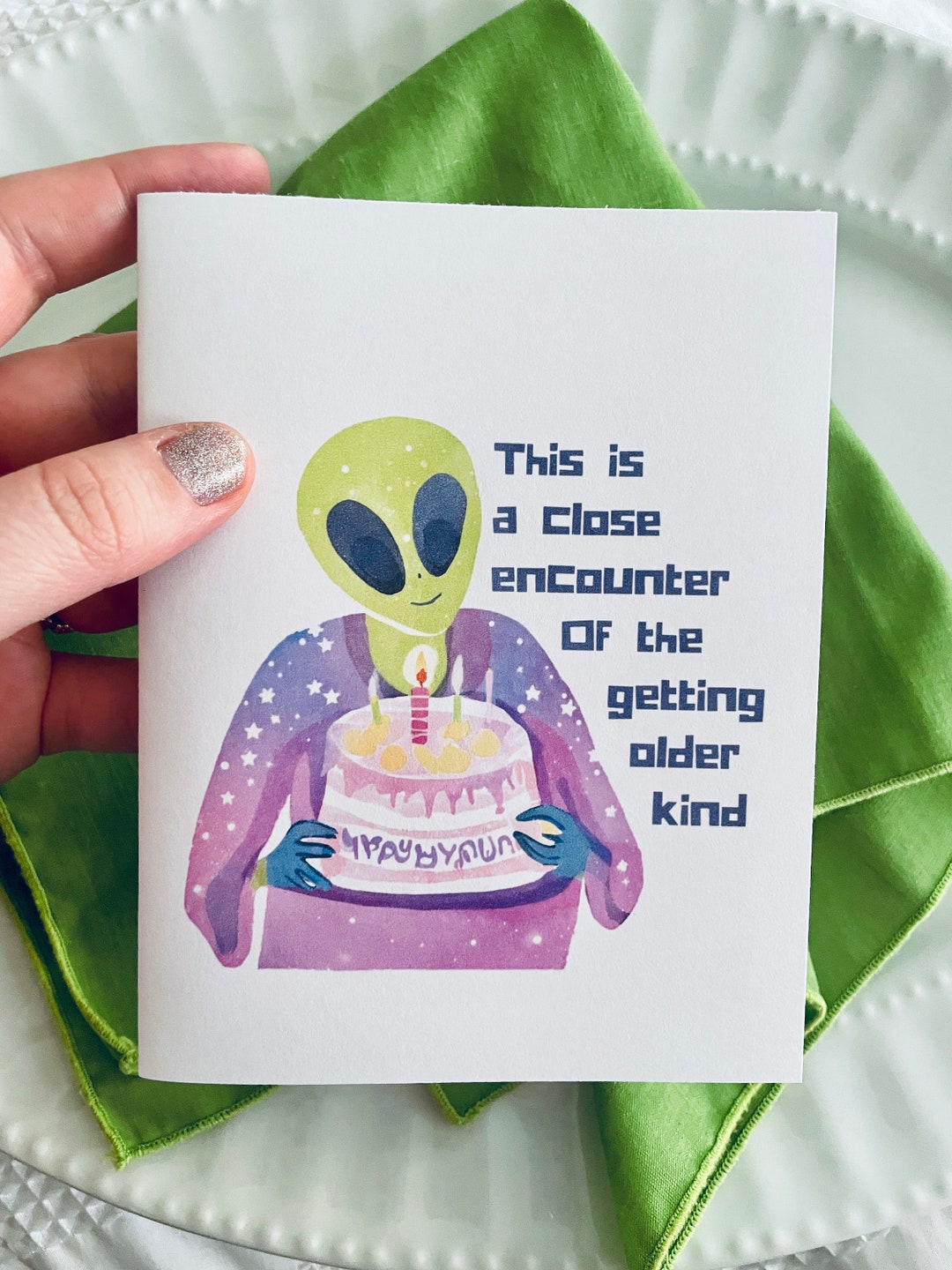 Alien With a Birthday Cake Card “this is a Close Encounter of the ...