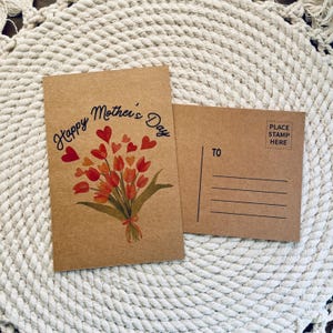 Set of 3 Floral Happy Mother’s Day Postcards on Brown Kraft Paper ...