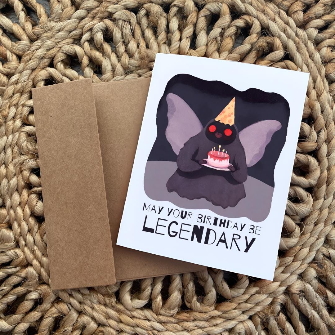 Mothman Cryptid Birthday Card “may Your Birthday Be Legendary”, Spooky ...