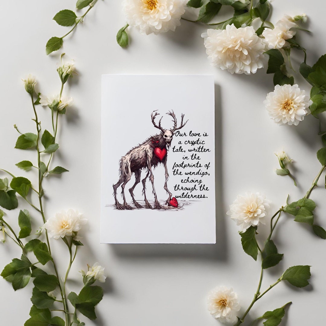 Wendigo Cryptid Romantic Card With Big Foot, Wendigo Horror Romantic ...