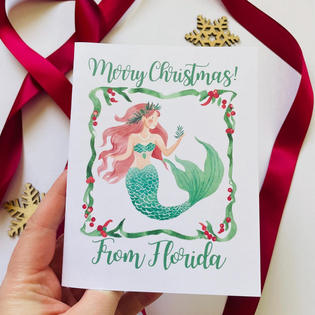 Merry Christmas From Florida Mermaid Christmas Card, Floridian ...