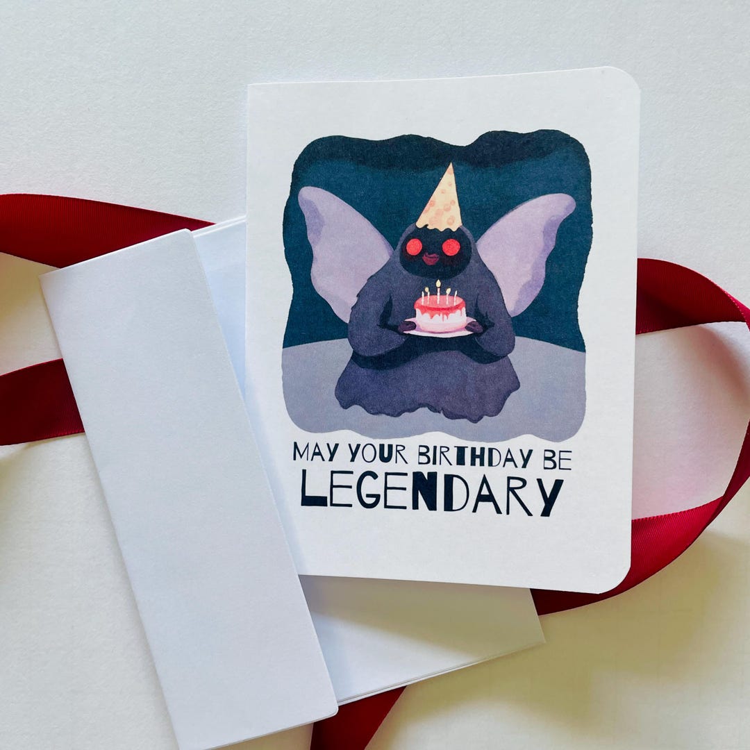 Mothman Cryptid Birthday Card “may Your Birthday Be Legendary”, Spooky ...