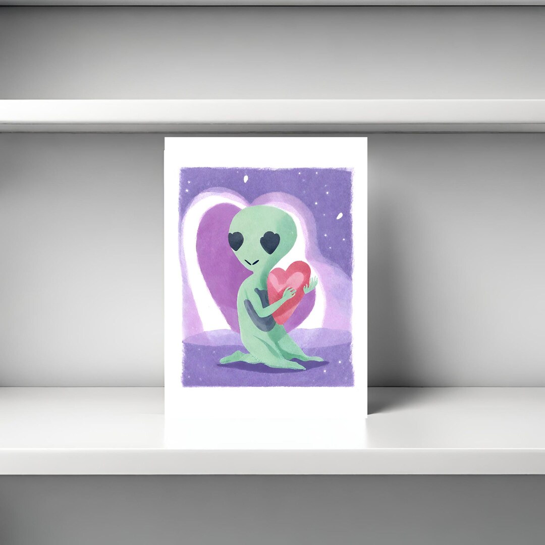 Cute Alien Valentines Day Card, Sci-fi Valentine, Alien Valentine Card ...