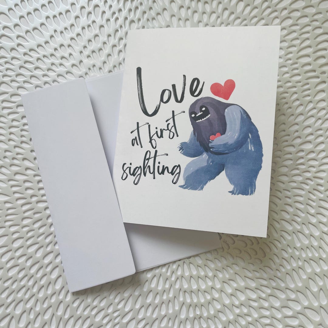 Love at First Sighting Bigfoot Valentine’s Day Folding Greeting Card ...