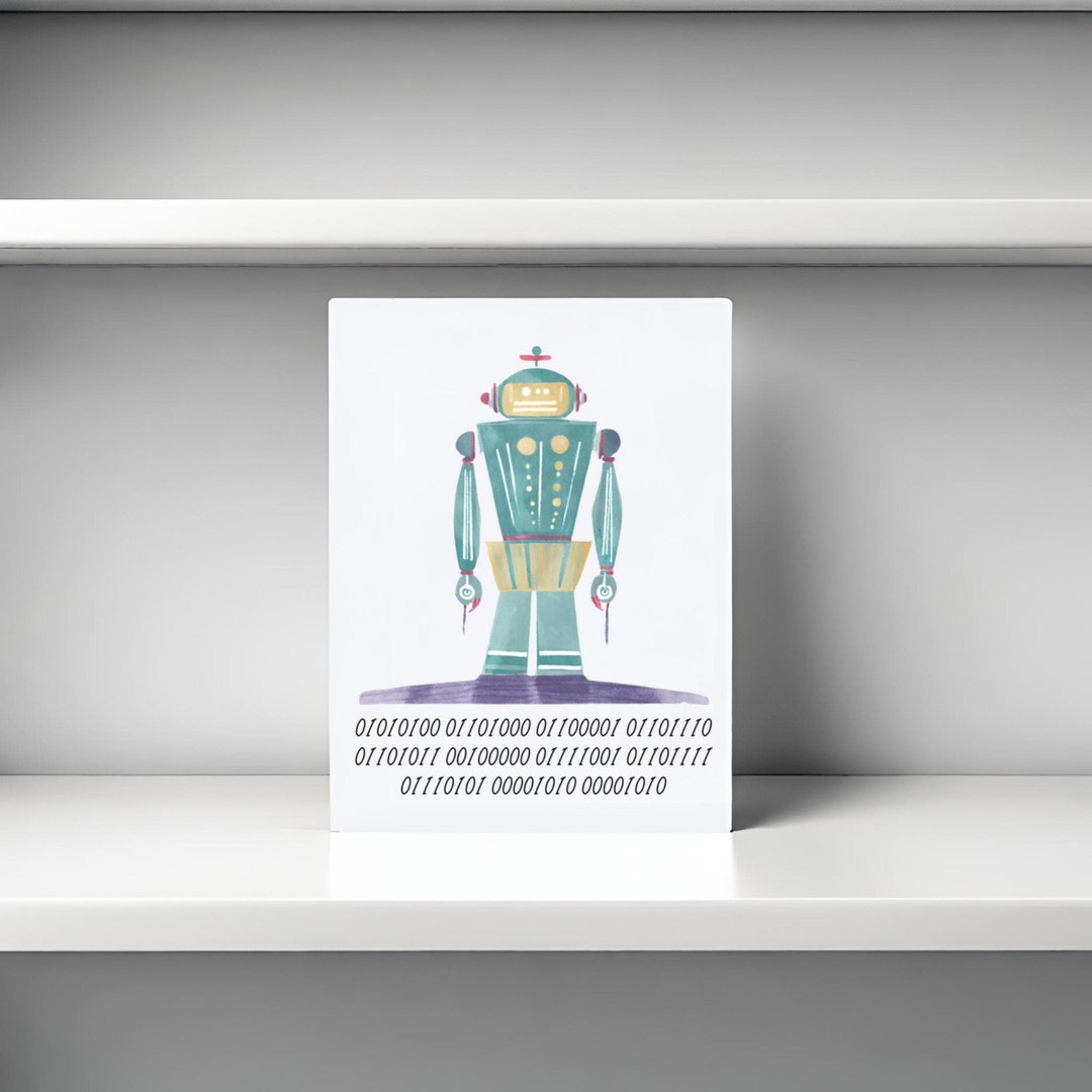 Vintage Robot Binary Code thank You Card. Robot Thank You Greeting Card ...