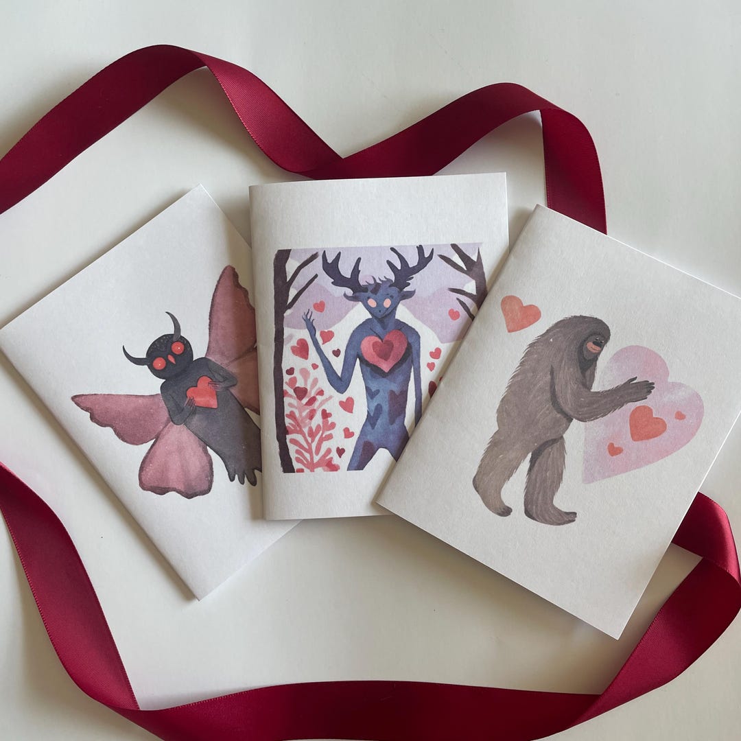 Set of 3 Mothman, Bigfoot, and Wendigo Valentine Card Set - Etsy