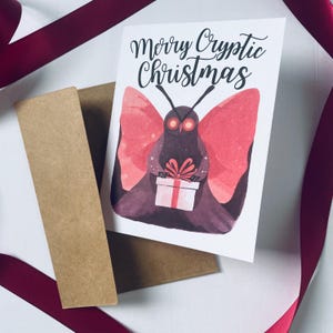 Cute Mothman Christmas Note Cards “merry Cryptic Christmas”, Mothman ...