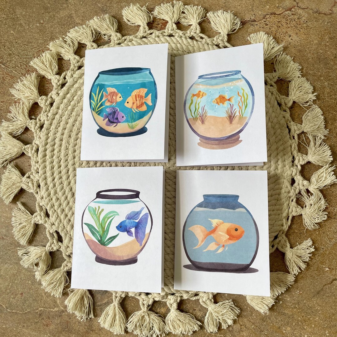 Watercolor Fish Bowl Card Set: Tropical Fish, Betta, Goldfish - Etsy