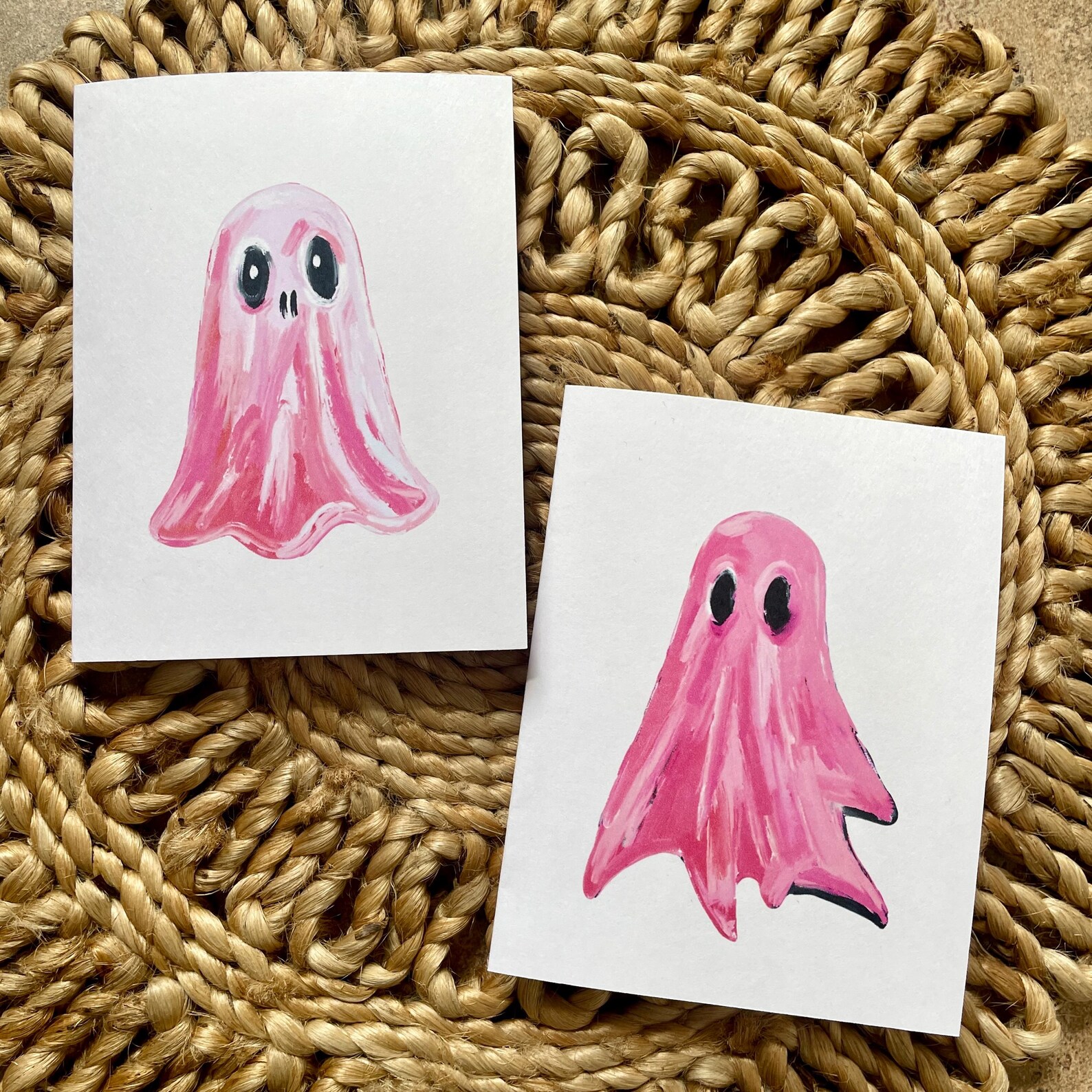 Set of 5 Pink Painted Ghost Halloween Ghost Card Set - Blank Inside ...