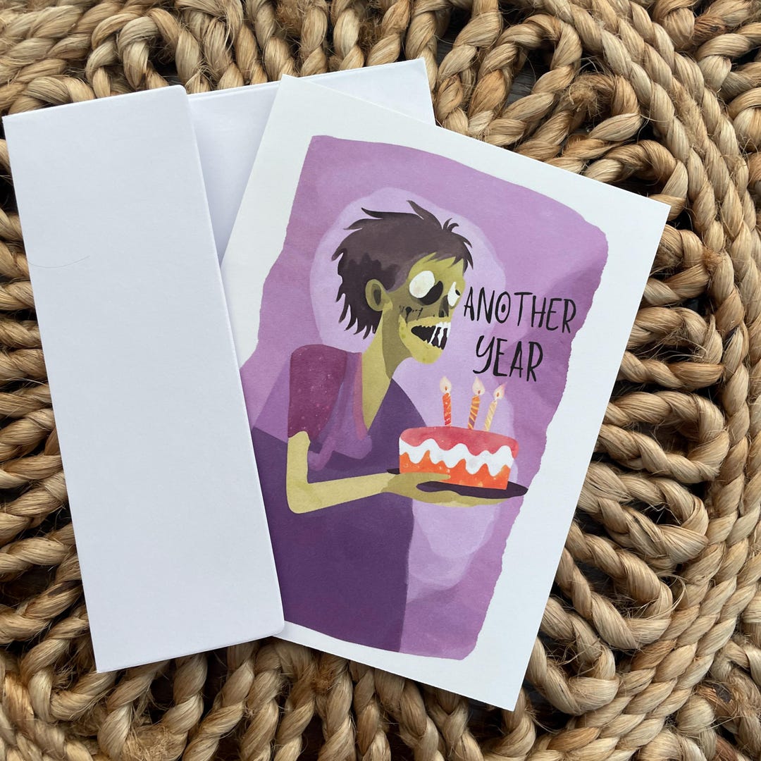 Funny Zombie Birthday Card: Sarcastic Monster Watercolor Design - Etsy