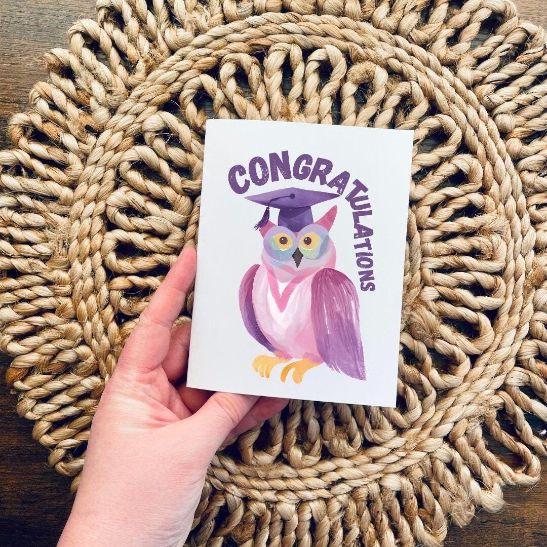 Graduation Card - Cute Pink and Purple Owl Congratulations Card for ...