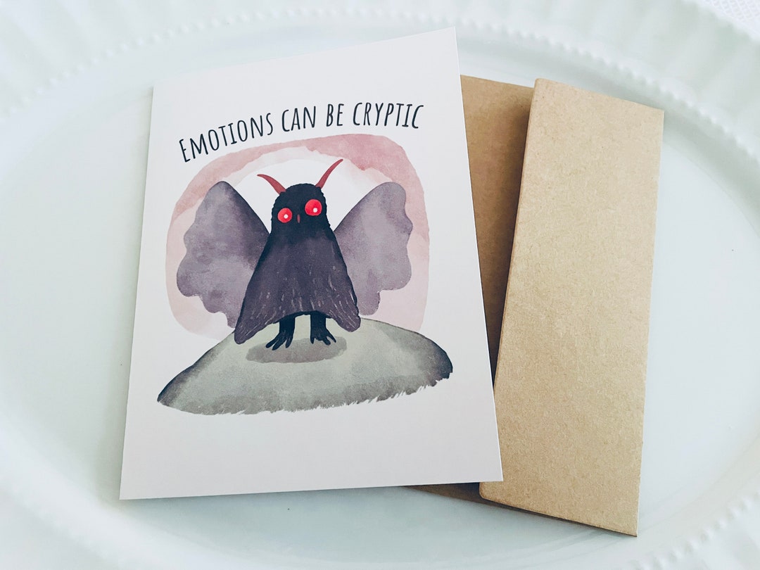 Cute Mothman “emotions Can Be Cryptic” Condolences Card for Job Loss ...