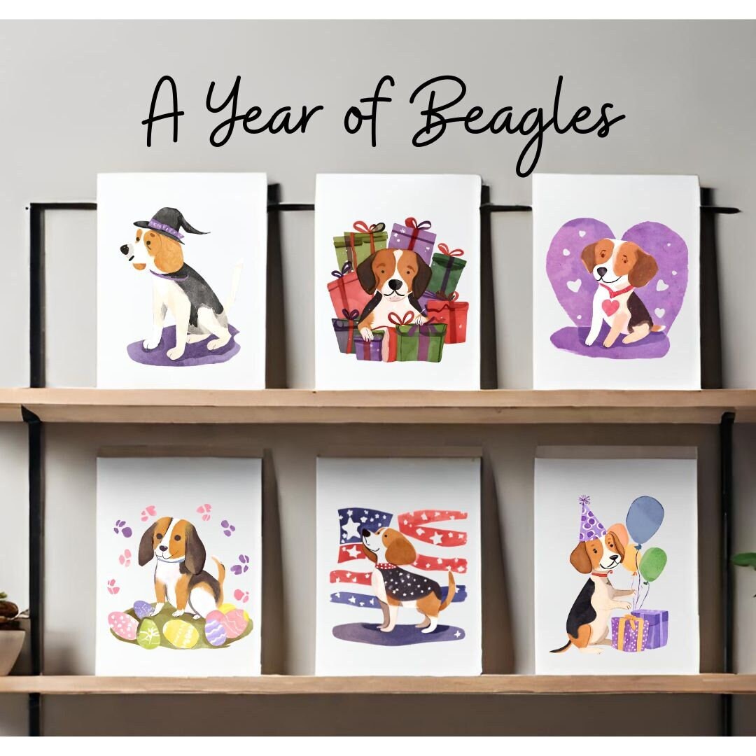 A Year of Beagles Set of 6 Beagle Themed Greeting Cards Gift for Beagle ...