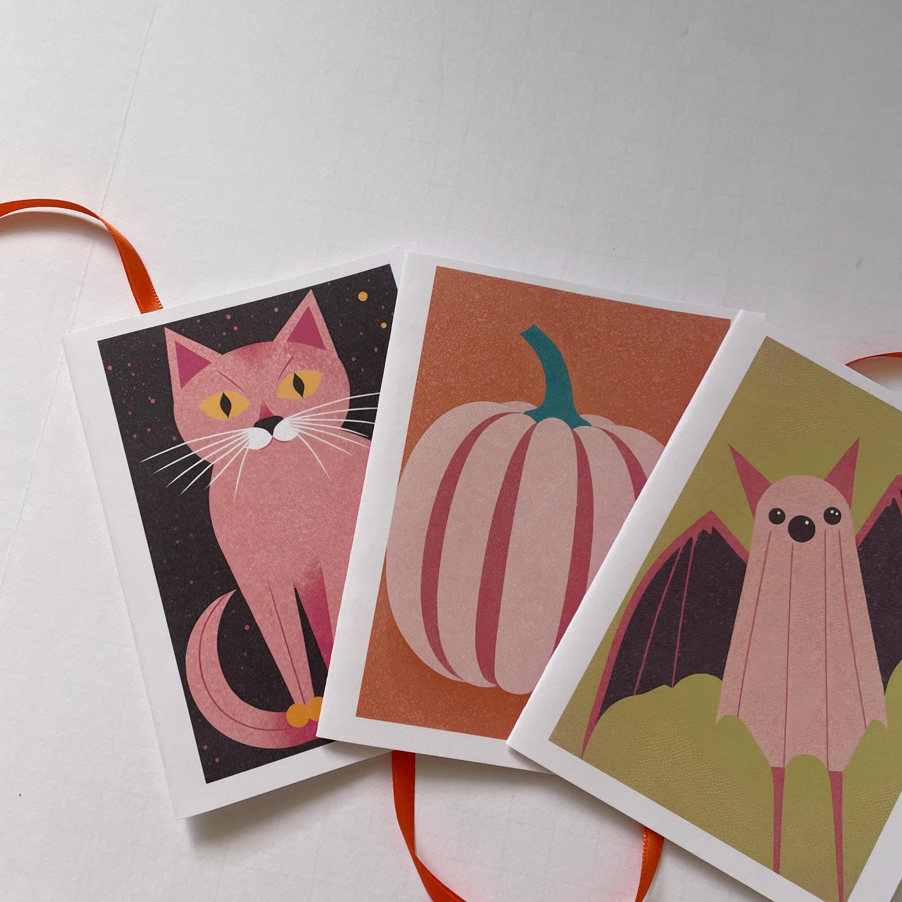 12 Minimalist Halloween Handmade Greeting Cards With Envelopes, Cute ...