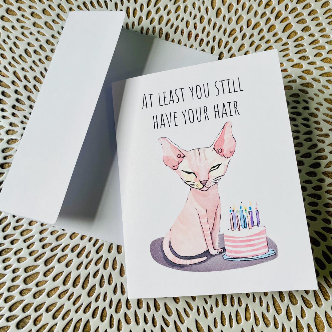 Hairless Cat Sarcastic Birthday Card at Least You Still Have Your Hair ...