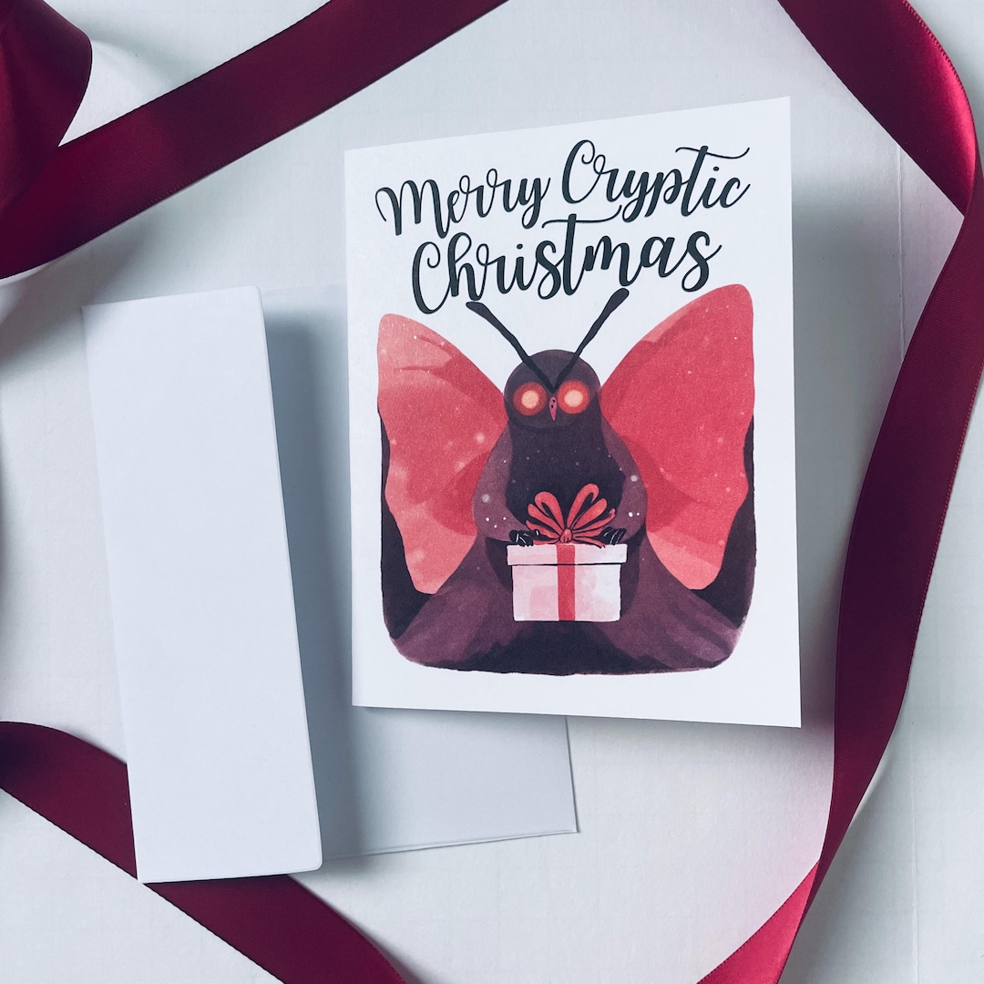 Cute Mothman Christmas Note Cards “merry Cryptic Christmas”, Mothman ...
