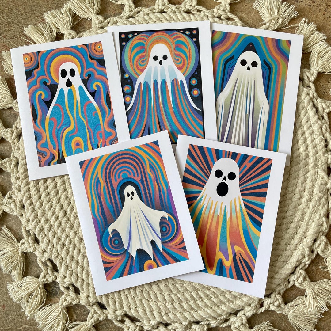 Set of 5 Colorful Psychedelic Retro 70s Ghost Cards for Any Occasion ...
