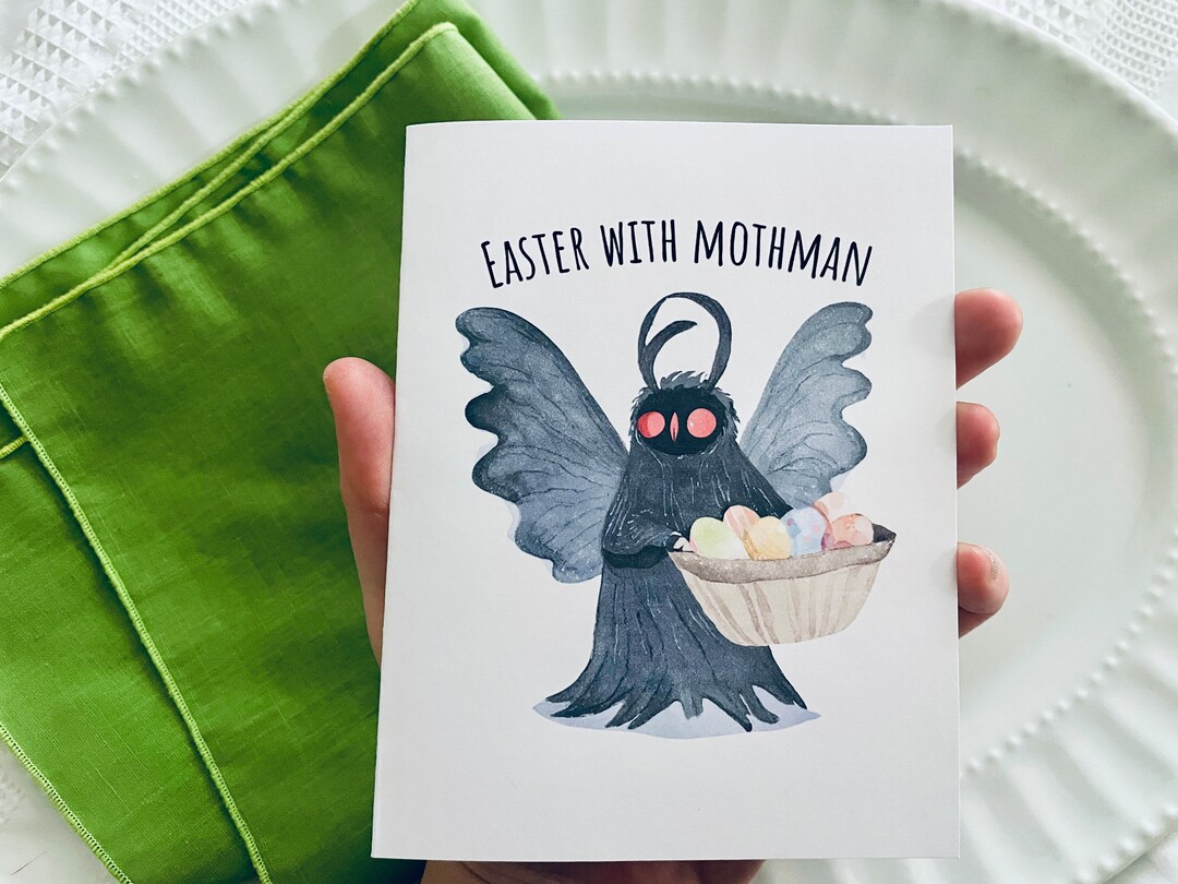 Cute Mothman Easter Note Card, Mothman Spring Card, Cryptid Easter ...