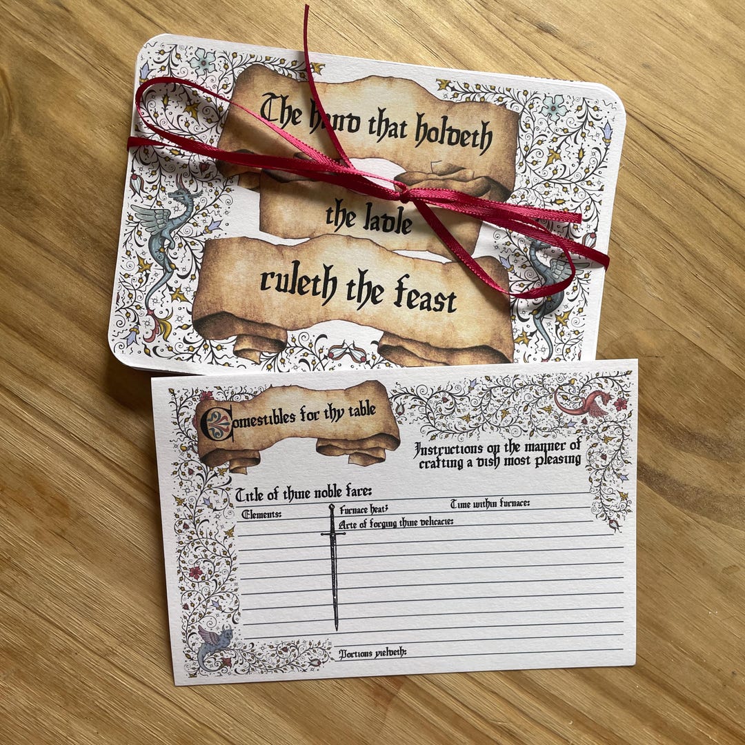 Medieval Dragon Themed Recipe Cards - Set of 20 - Medieval Renaissance ...