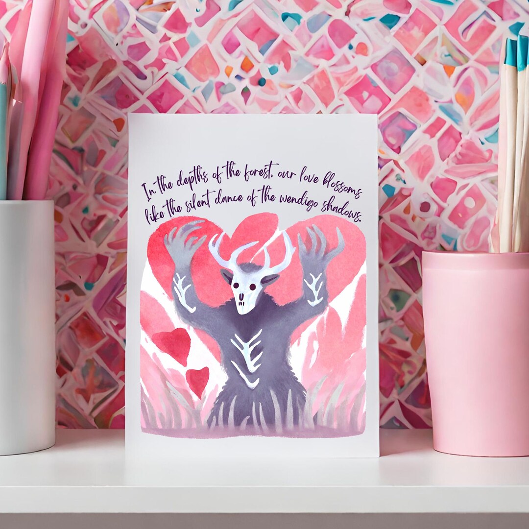 Wendigo Cryptid Valentines Day Card, Wendigo Art, Horror Valentines Day ...