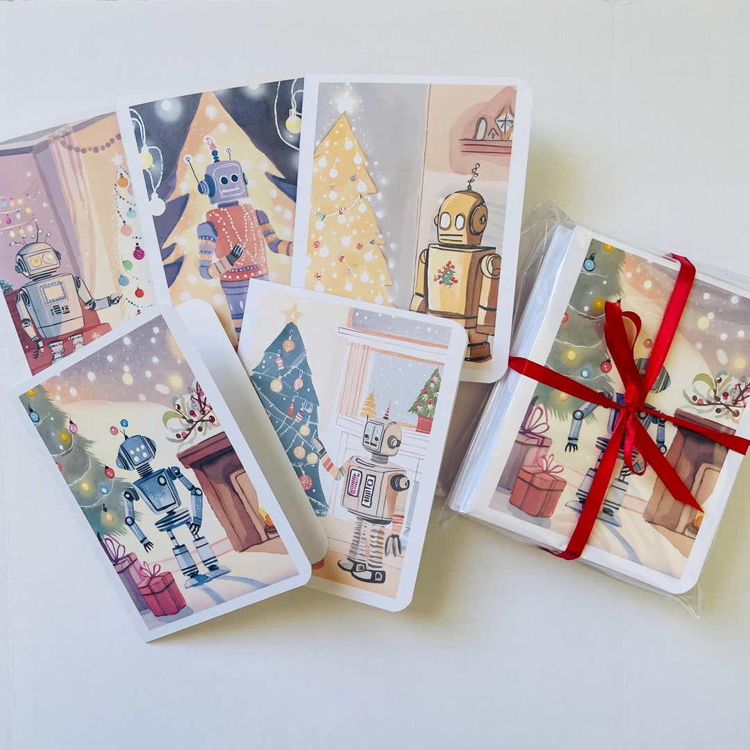 25 Pastel Retro Robot Holiday Cards With the Option to Add Your Own ...