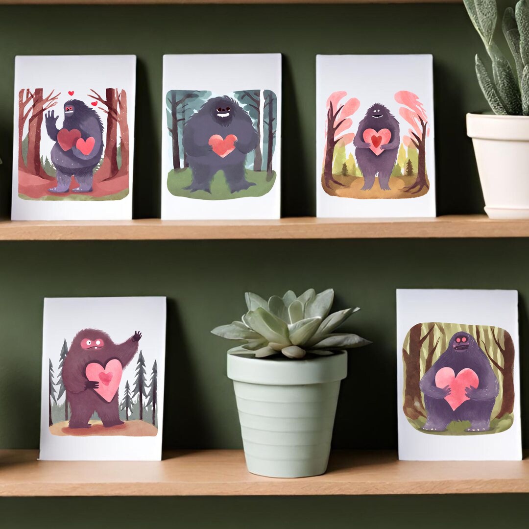 Set of 5 Big Foot Cryptid Valentine Cards, Horror Valentines Day ...