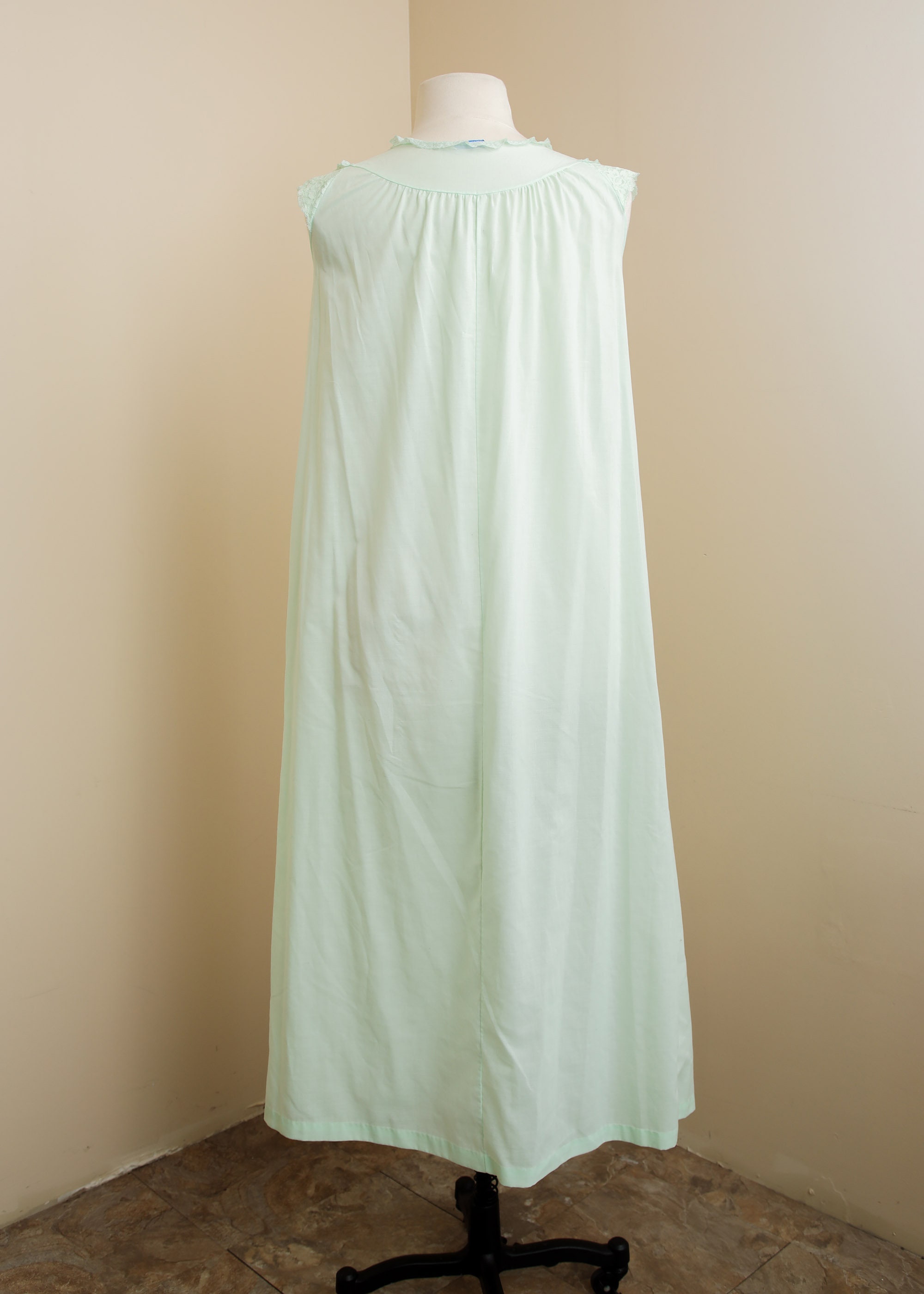 Mint Green Nightgown 1960s 70s Sears Perma Prest Lace Nightie Cotton ...