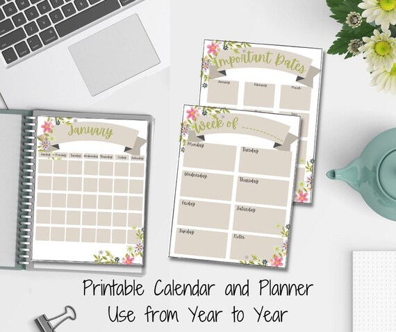 Printable Calendar Digital Download With Daily Planner and - Etsy