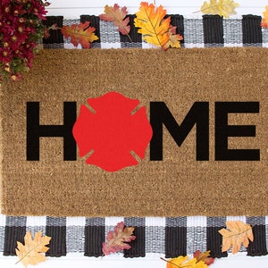 HOME Firefighter Doormat, Firefighter Wife, Maltese Cross, Firefighter ...