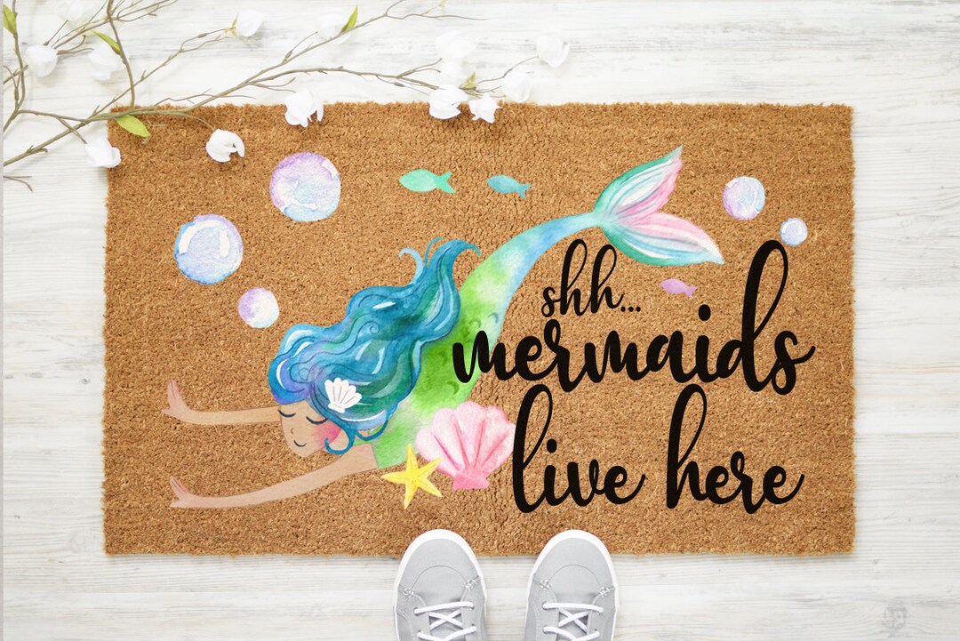 Mermaid Doormat, Mermaids Live Here Doormat, Mermaid Home Decor, Funny ...