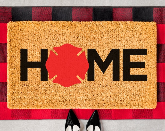 HOME Firefighter Doormat, Firefighter Wife, Maltese Cross, Firefighter ...