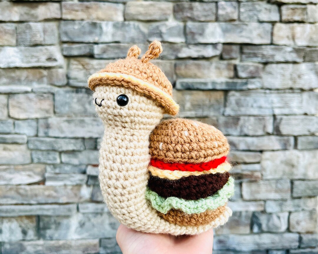 Burger Snail Crochet Pattern Amigurumi, Snail Stuffed Animal Plush Toy ...