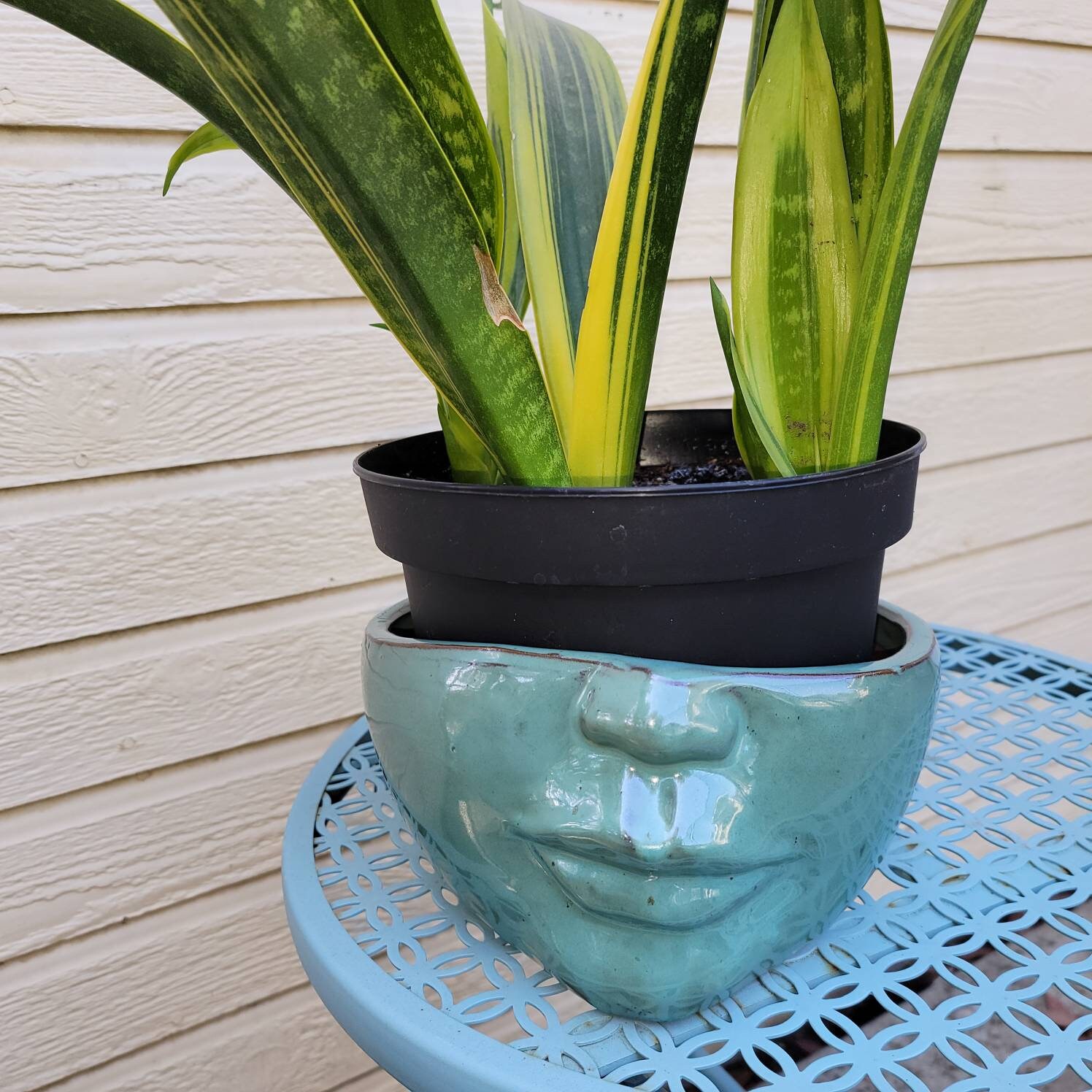 Large 10 X 9 X 5 Glazed Face Pot in Beige White, Aqua Teal, or Ocean ...
