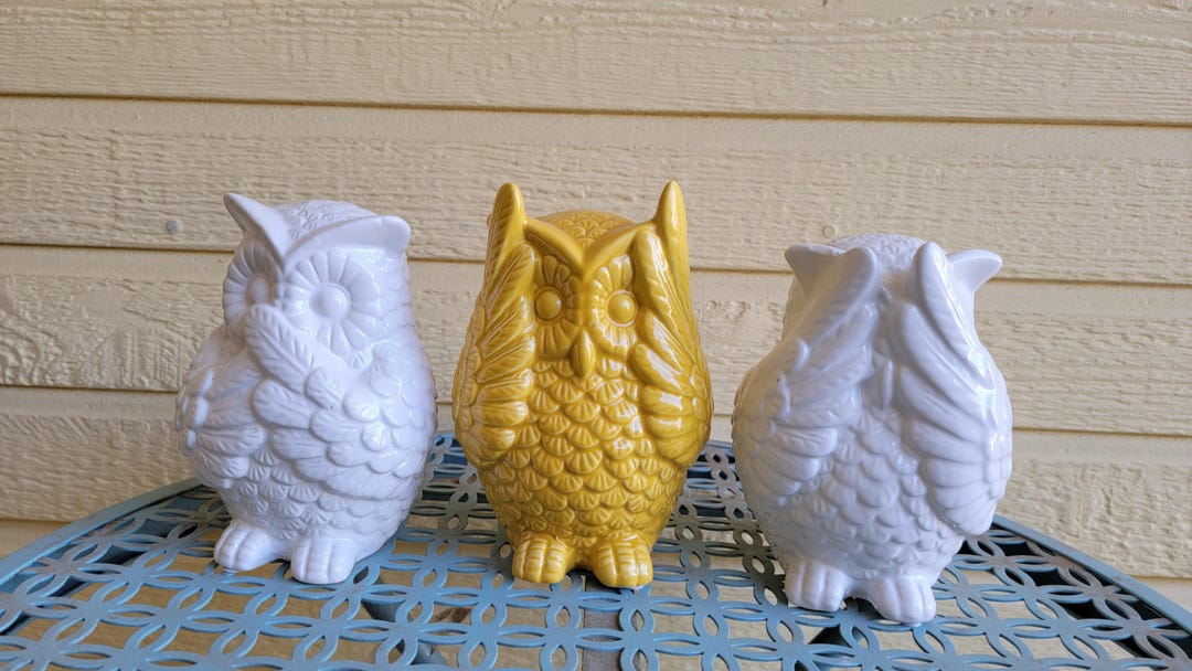 Three Vintage Owls Hear No, See No, Speak No Evil, Ceramic Owl Statues ...