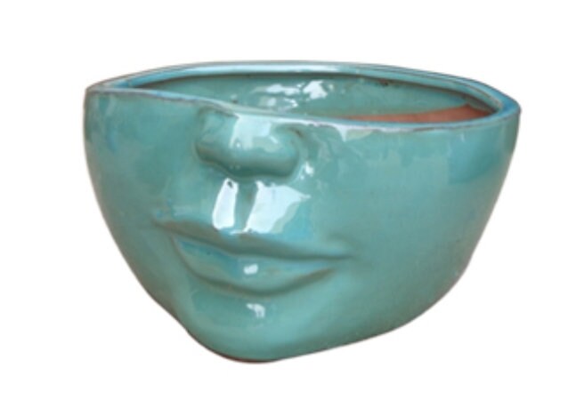 Large 10 X 9 X 5 Glazed Face Pot in Beige White, Aqua Teal, or Ocean ...
