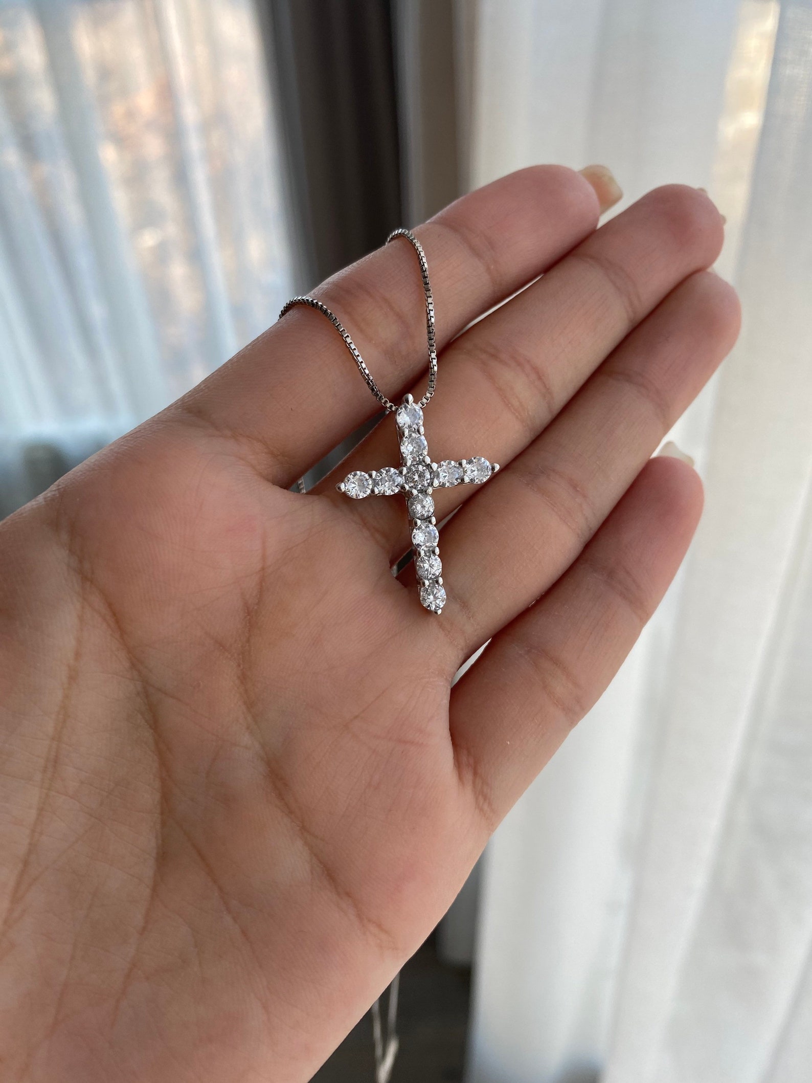 Cross Necklace Diamond Cross Necklace Sterling silver CZ | Etsy