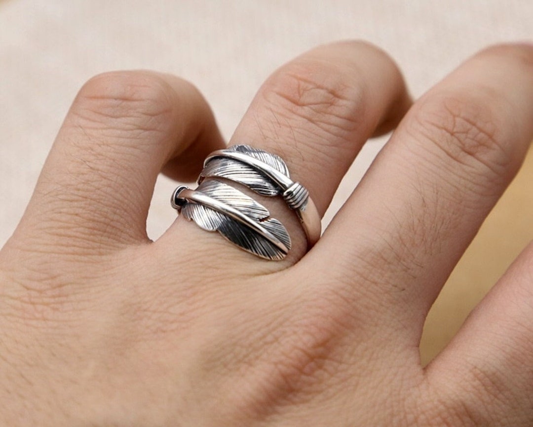 Feather Ring, Silver Angel Wing Feather Adjustable Ring - Etsy