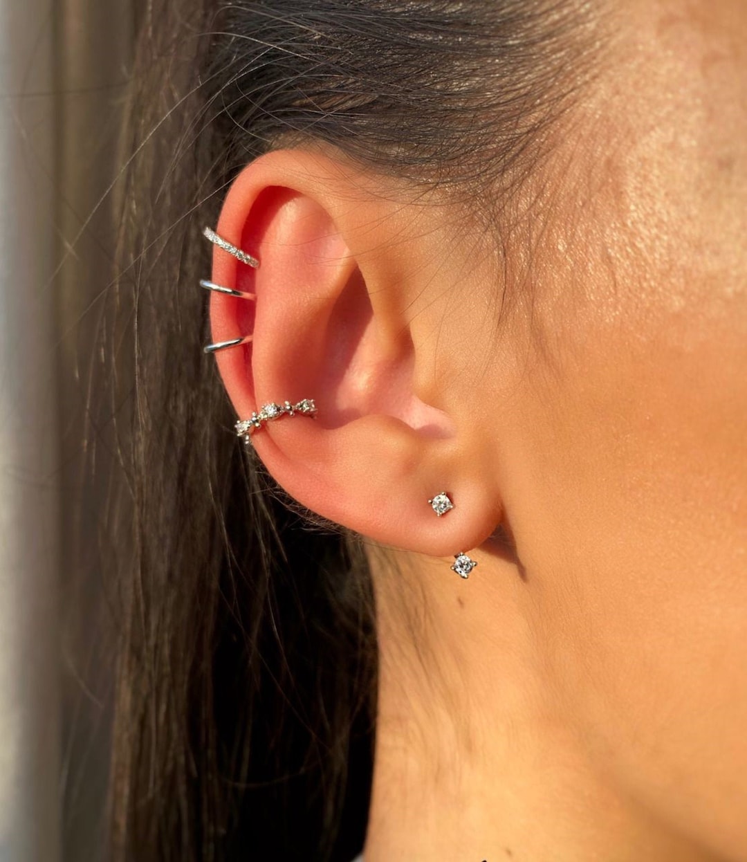 Sterling Silver Triple Ear Cuff: Non Pierced Zircon Earring - Etsy