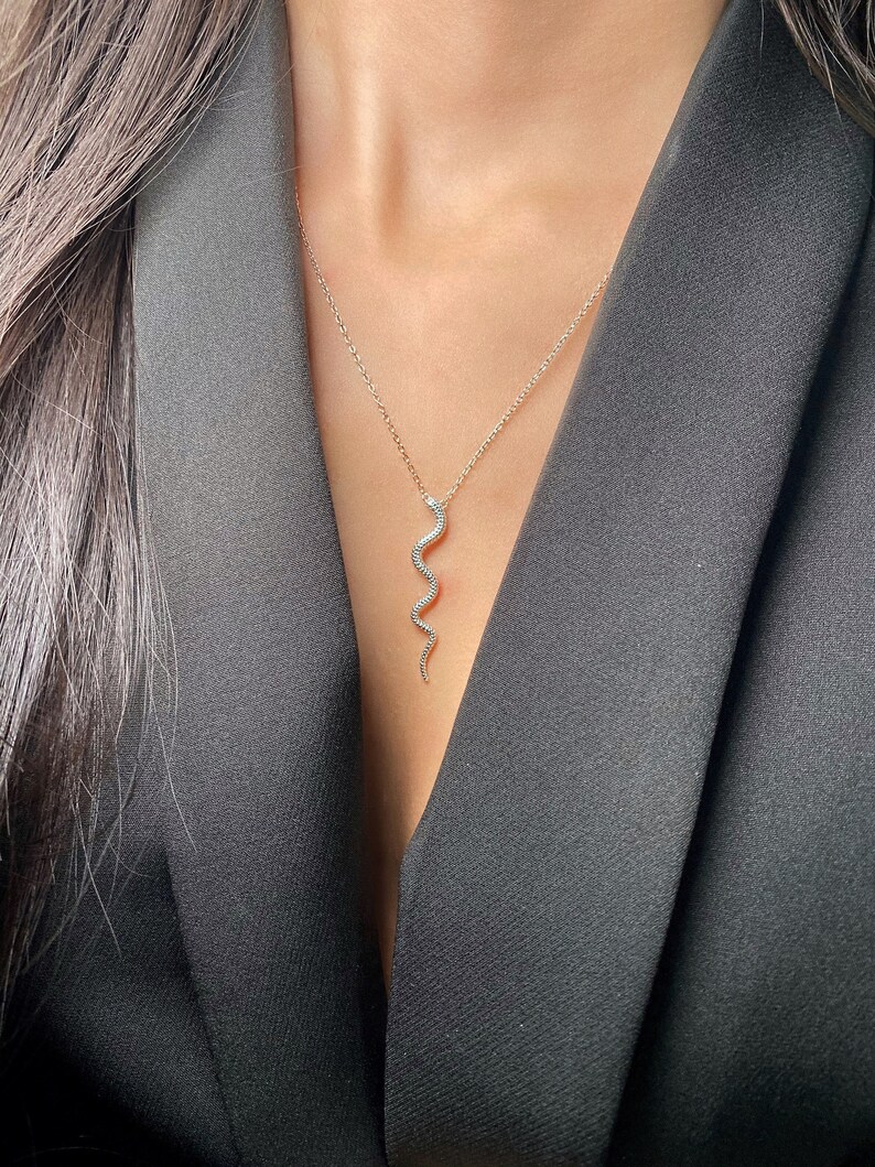 Sterling Silver Snake Pendant Necklace: Serpent Charm - Etsy