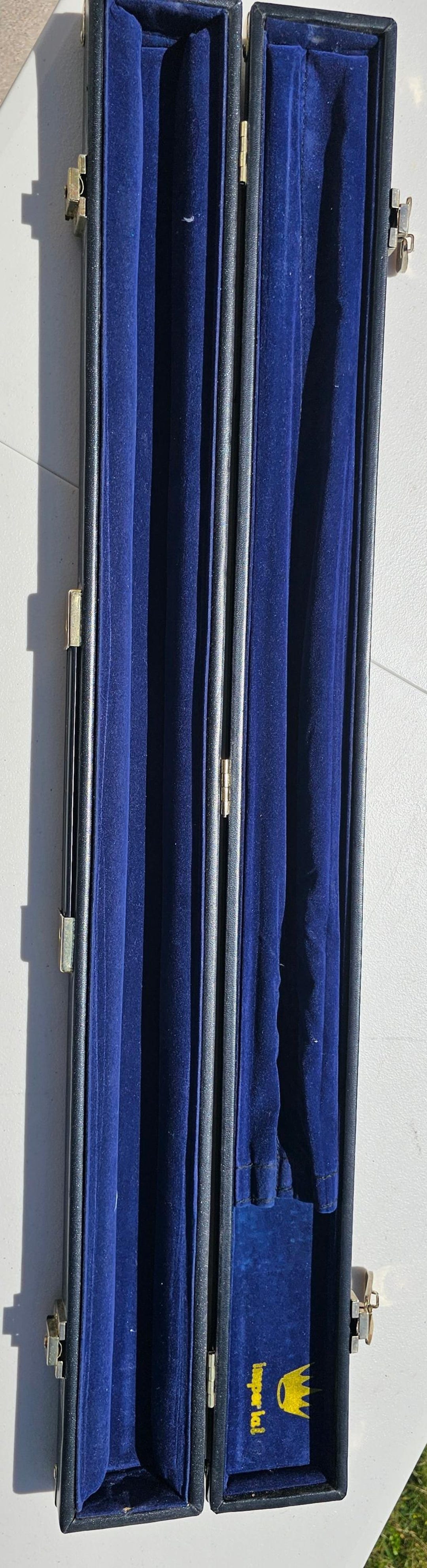 Imperial Vintage Pool Cue Box Case Blue Velvet Black Leather With ...