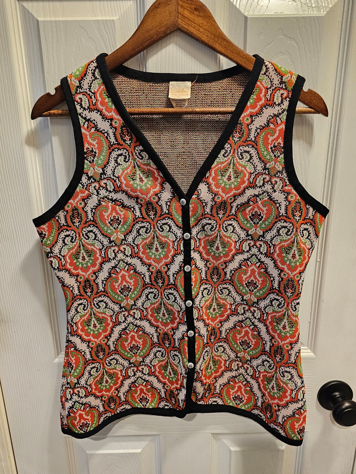 Vintage Womens Catalina Sportswear Vest 1970s Mod Orange Green ...