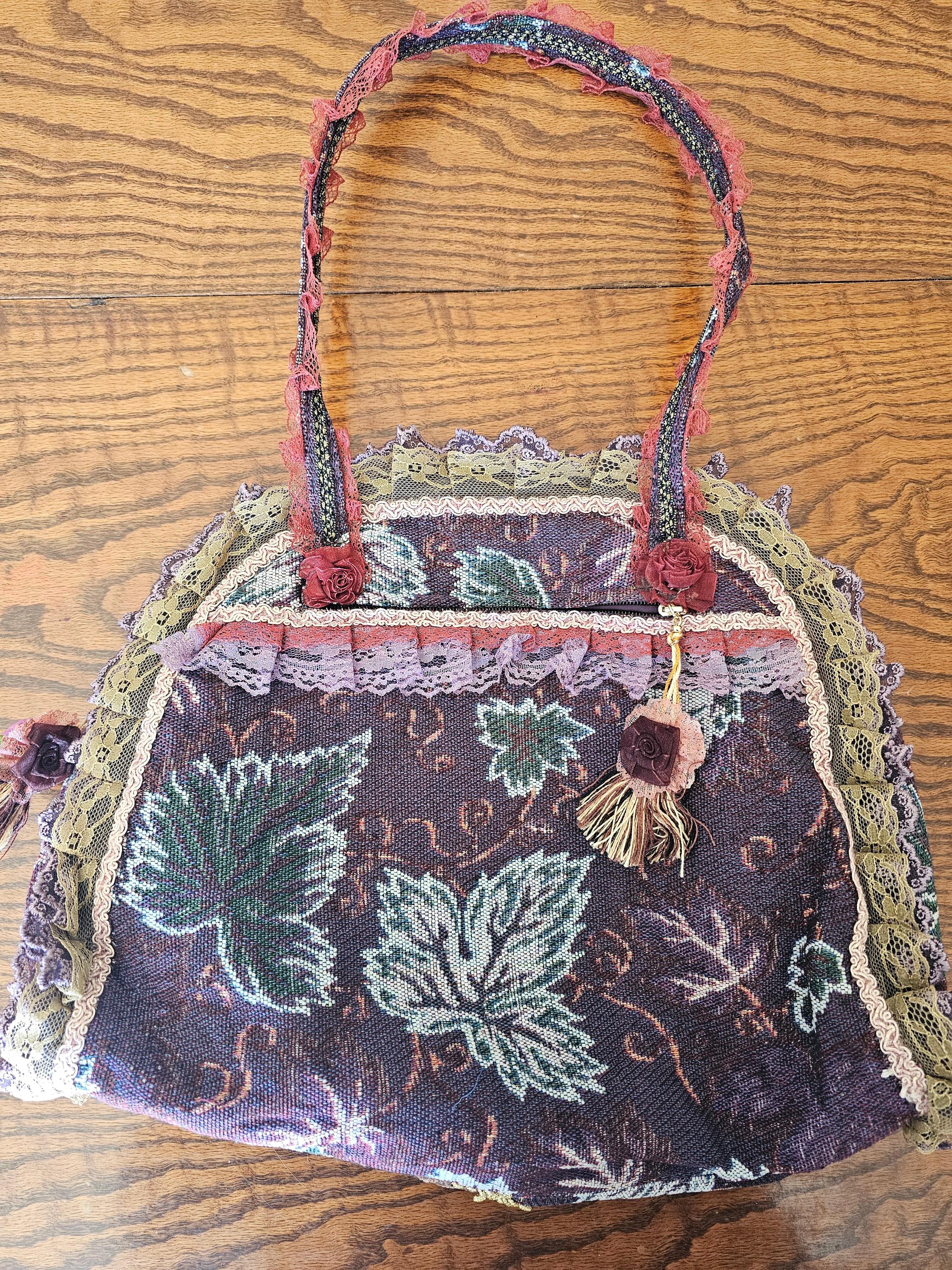Maximalist Carpet Purse Hobo Style Lace Flower Purple Handle Bag ...