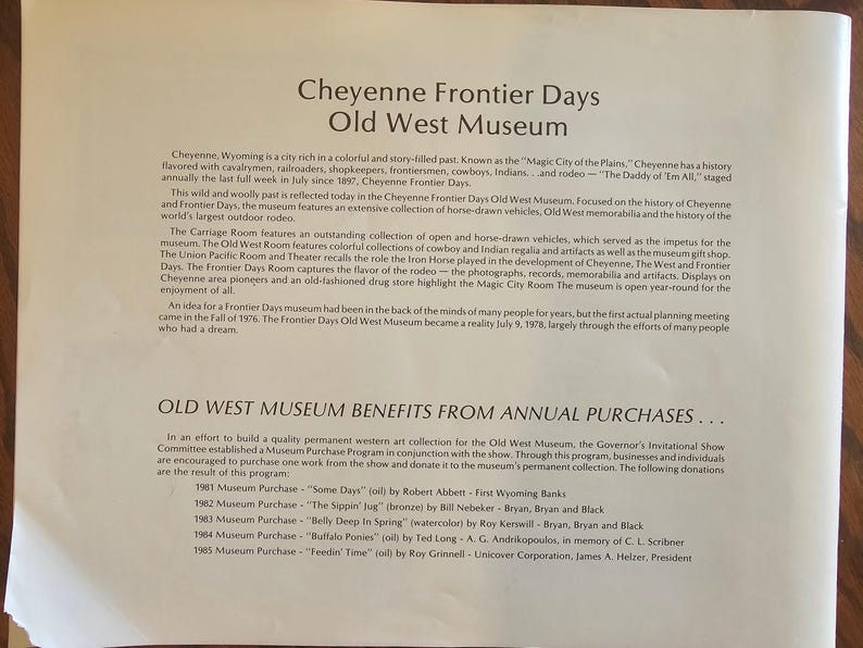Cheyenne Frontier Days Old West Museum Art Show Program 1986 Rodeo ...