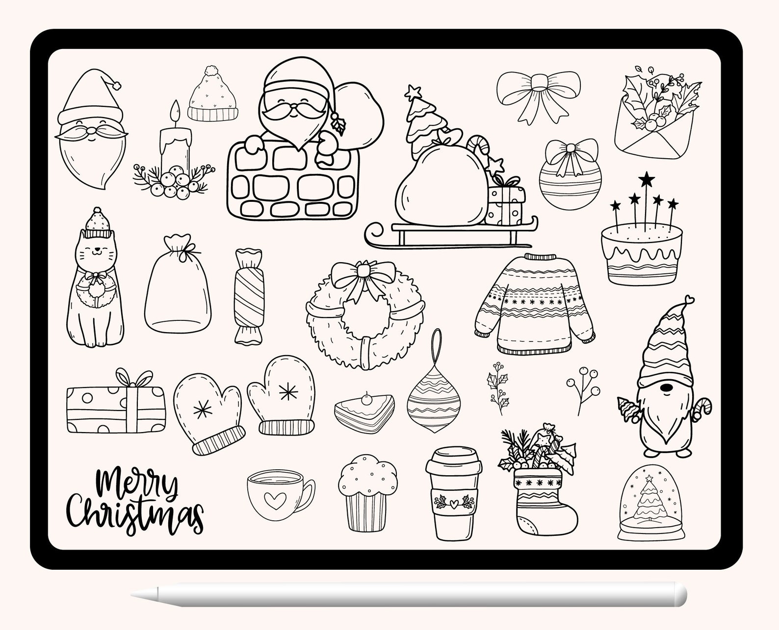 100 Christmas Procreate Stamps Christmas Ornaments Doodle - Etsy