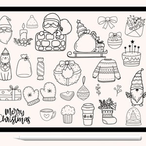 100 Christmas Procreate Stamps, Christmas Ornaments Doodle, Christmas ...